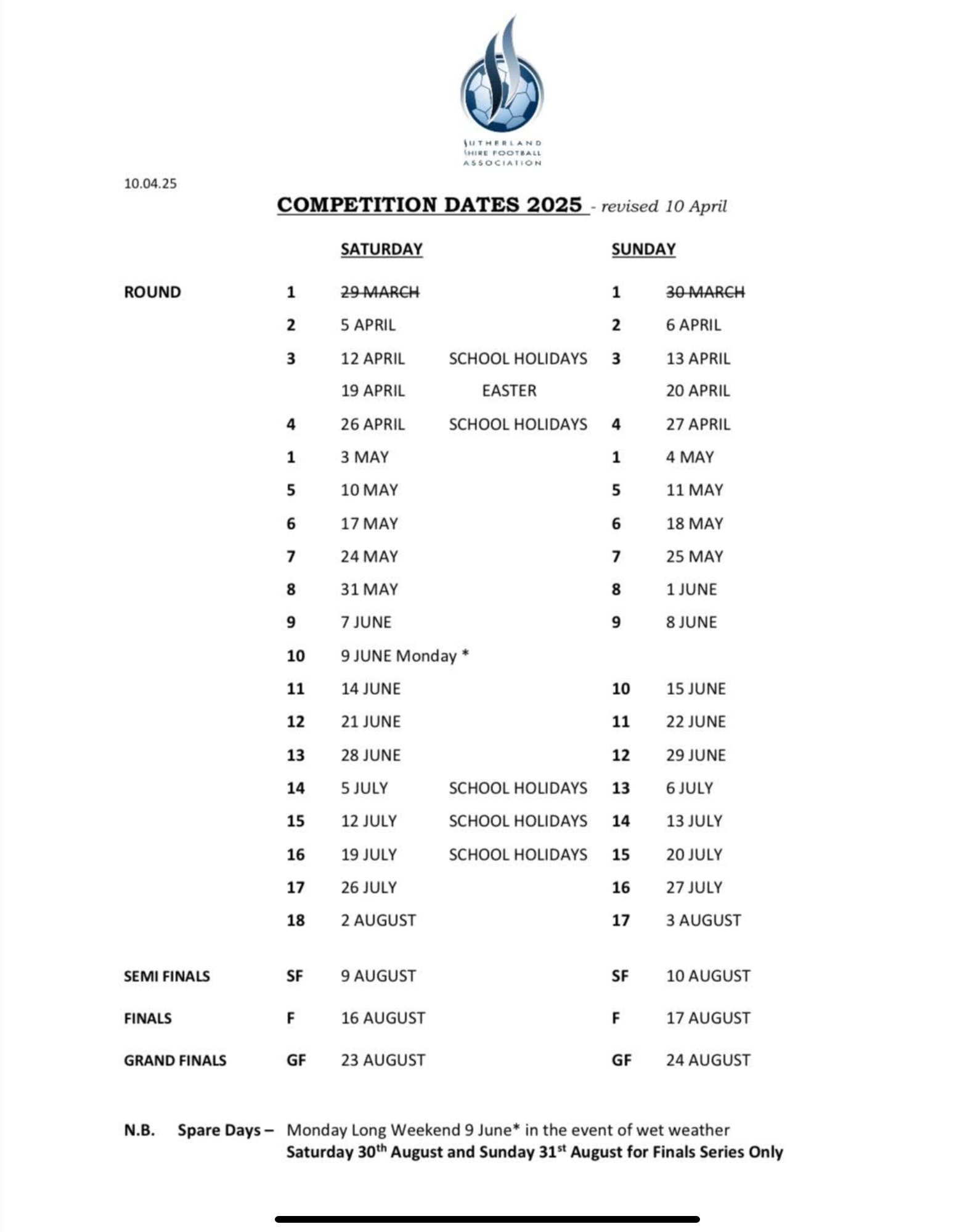 2025 Winter Competition Dates | North Sutherland Rockets Soccer Club